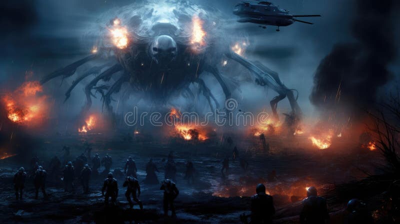 War between Humans and Aliens Stock Image - Image of united, attack ...