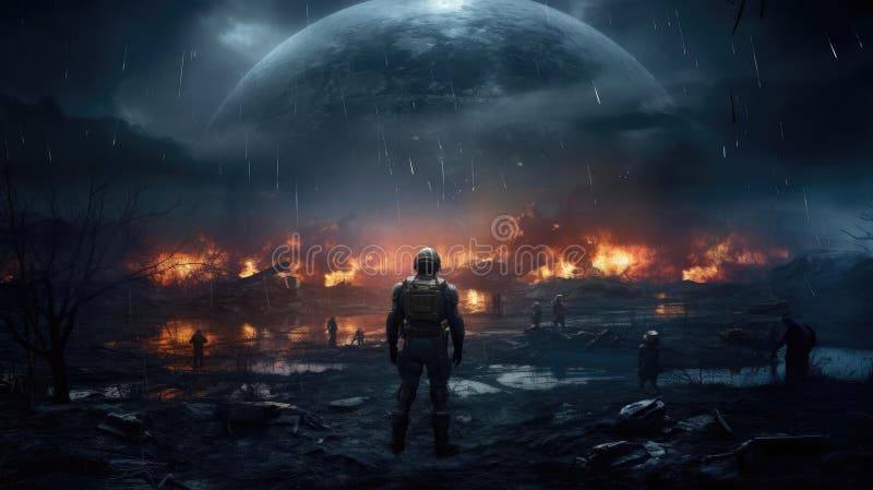 War between Humans and Aliens Stock Illustration - Illustration of wall ...