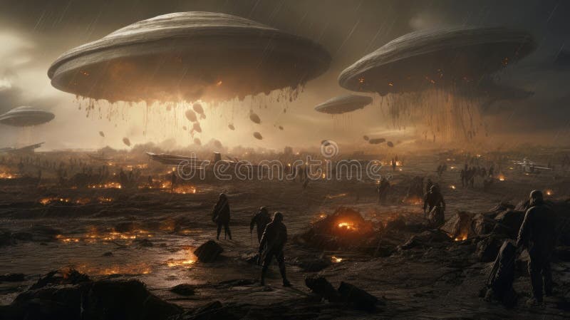 War between Humans and Aliens Stock Illustration - Illustration of ...