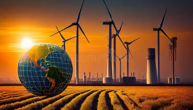 The Future of Wind Energy in the Fields Stock Illustration ...
