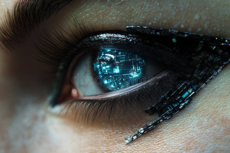 Future Woman with Cyber Technology Eye Panel. Stock Image - Image of ...
