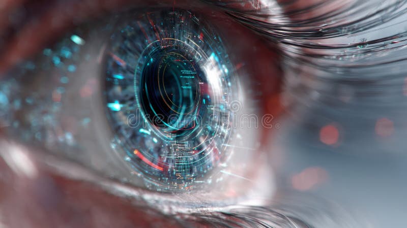 Future Woman with Cyber Technology Eye Panel Concept. Neural Network AI ...
