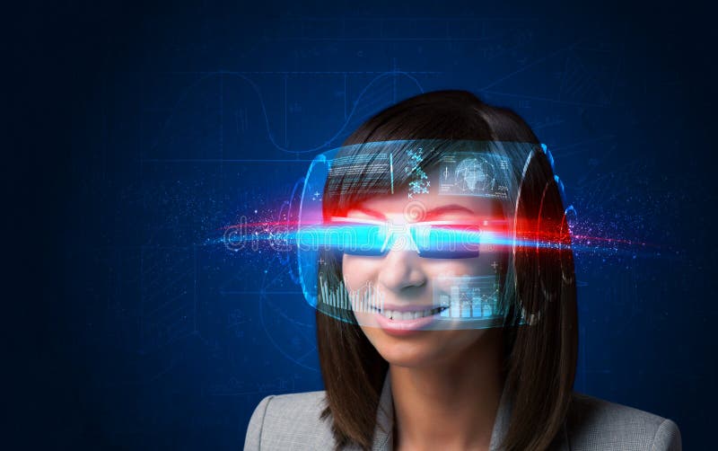 Future Woman with High Tech Smart Glasses Stock Image - Image of ...
