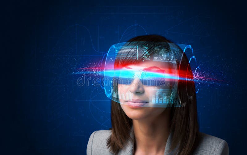 Future Woman with High Tech Smart Glasses Stock Image - Image of ...