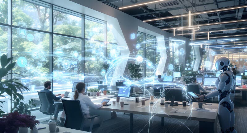 The Future of Work: AI Collaboration Stock Illustration - Illustration ...