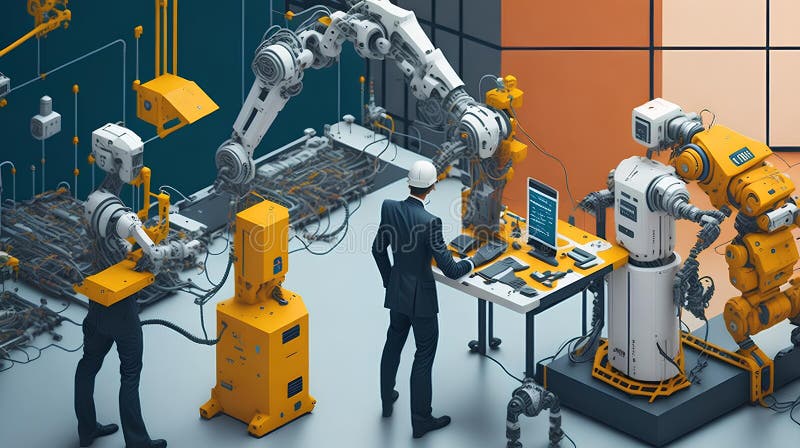 A Compelling Scene That Showcases The Integration Of Robotics Stock