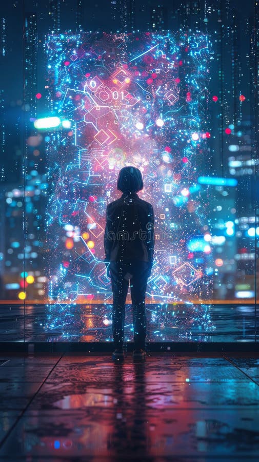 Future World Digital Screen Vr Cyber Boy Data Science Technology ...