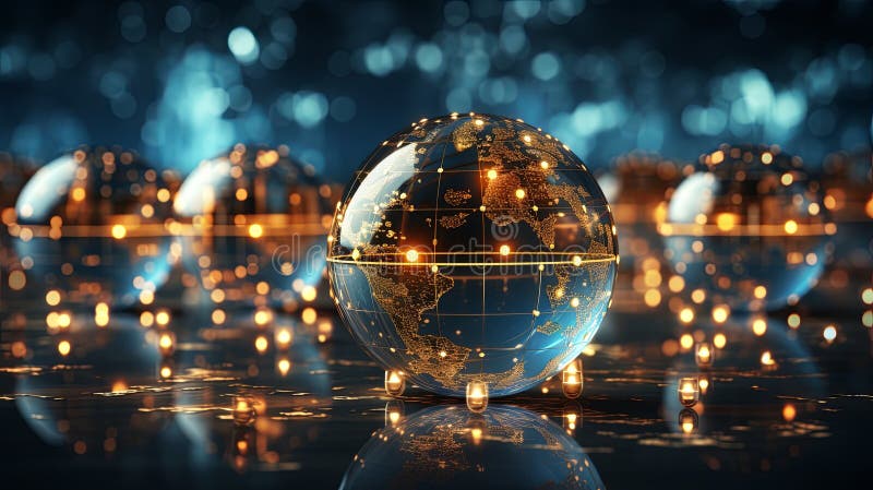 Future World Digital Technology Network Background with Night City Map ...