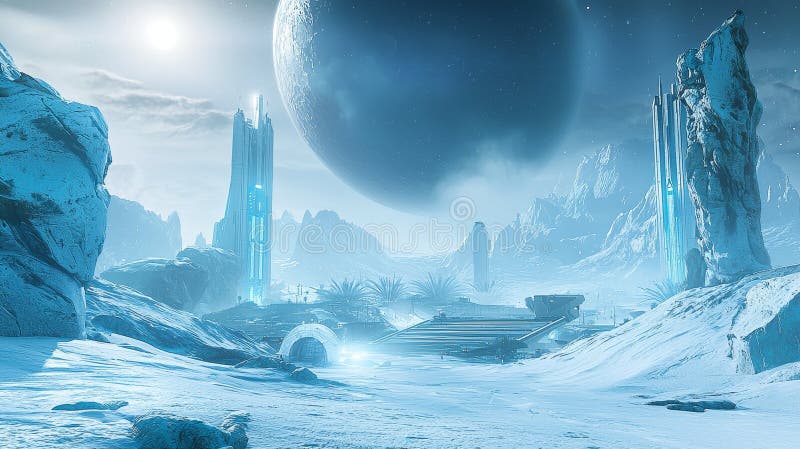 Future World with a Giant Planet Rising Over the Skyline of the City ...