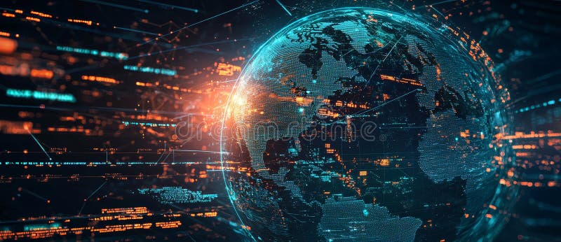 The Future World Map Has a Glowing Globe To Represent a Global ...