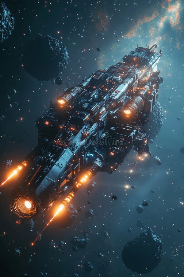 A Futurecore Spacecraft with Radiant LED Lights Illuminating Its ...