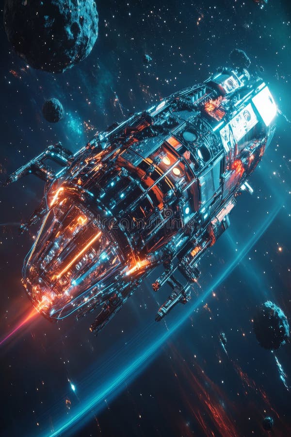 A Futurecore Spacecraft with Radiant LED Lights Illuminating Its ...