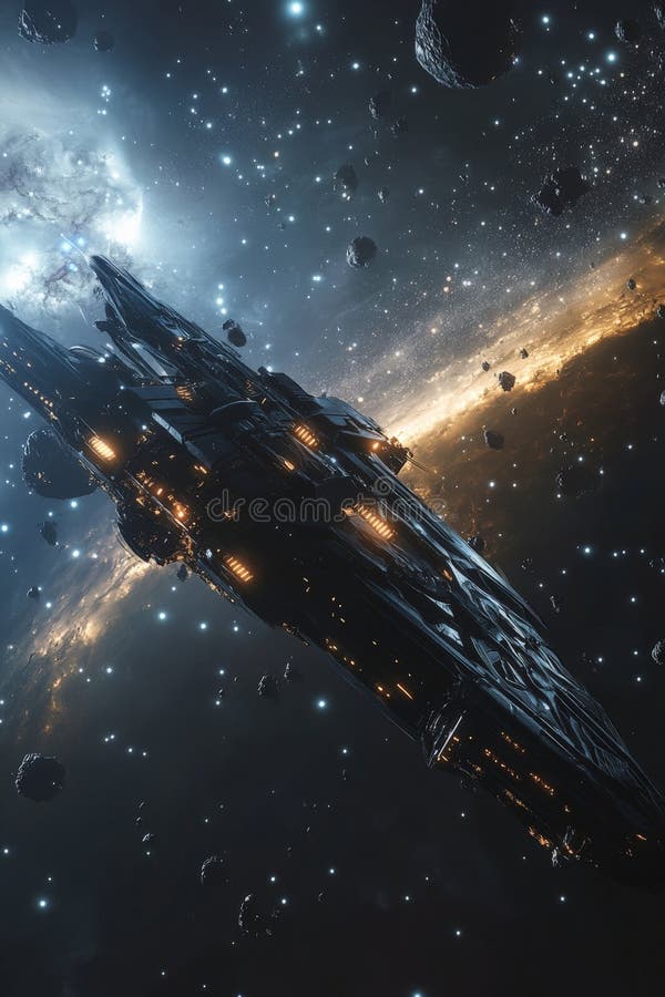 A Futurecore Spacecraft with Radiant LED Lights Illuminating Its ...