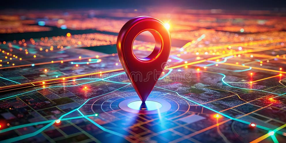 FutureForward Navigation Immersive Digital Map with Glowing Red Marker ...