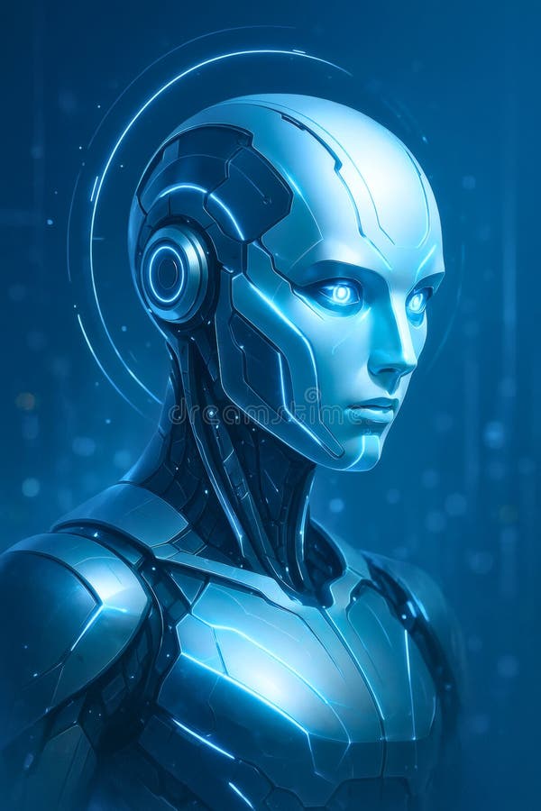 Futurion AI Robot Head Concept from the Year 2150 Stock Illustration ...