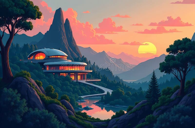 Futurism Science Fiction, Cyber City, Panorama Virtual Reality. AI ...