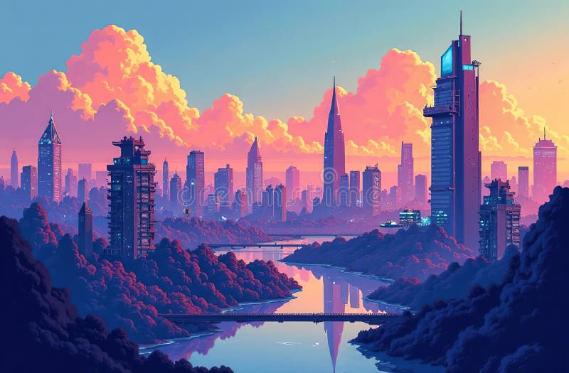 Futurism Science Fiction, Cyber City, Panorama Virtual Reality. AI ...