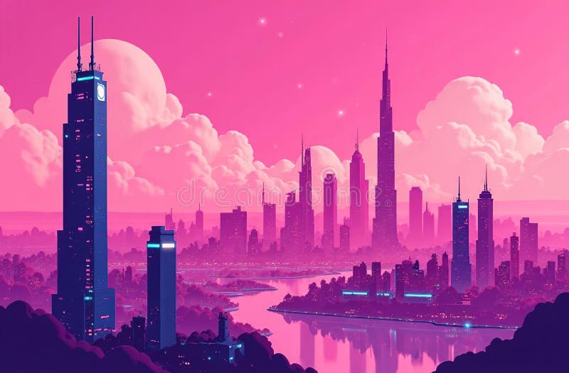 Futurism Science Fiction, Cyber City, Panorama Virtual Reality. AI ...