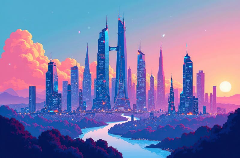 Futurism Science Fiction, Cyber City, Panorama Virtual Reality. AI ...