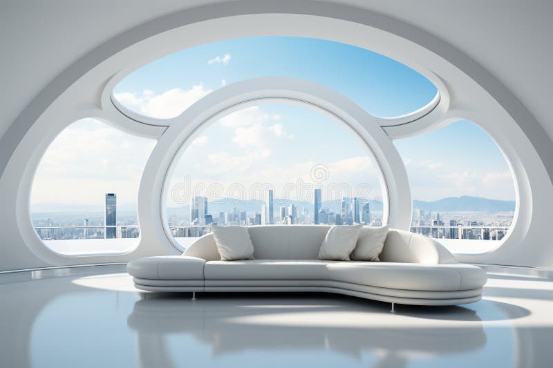 Futurism White Living Room with Copy with Sofa and Plants Space in the ...