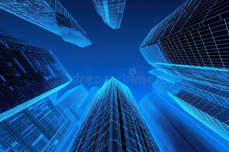 Futuristic Abstract Architecture Buildings Structure with Blue ...