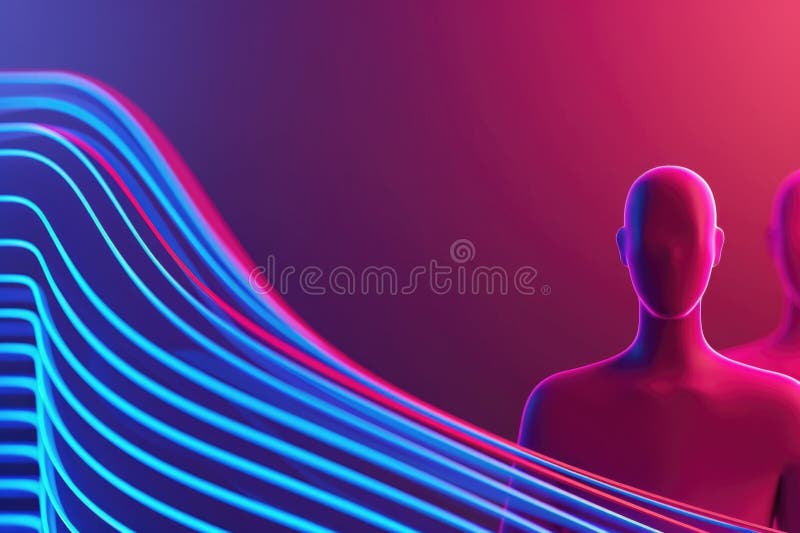 Futuristic Abstract Art with Neon Waves and Minimalist Human Figure ...