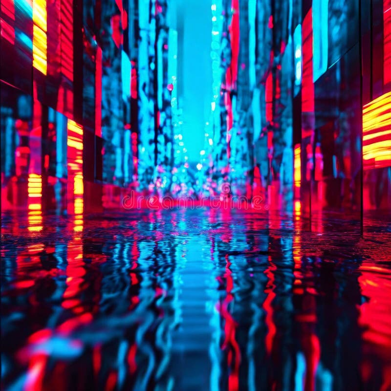 Futuristic Abstract Background with Blue and Neon Light Red Lights ...