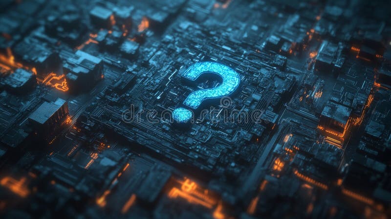 Futuristic Abstract Background Featuring a Blue Digital Question Mark ...