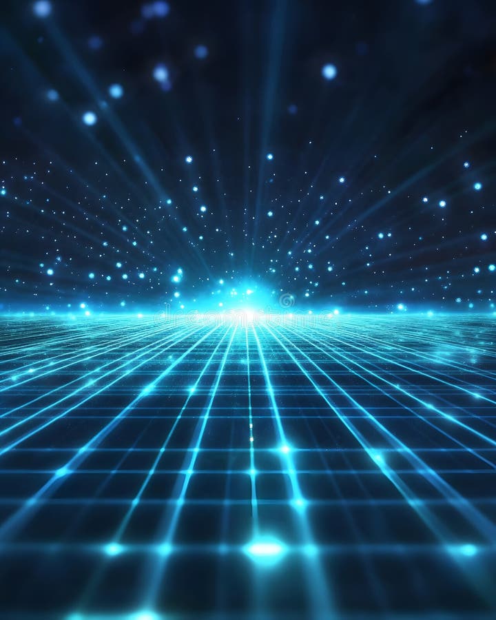 Abstract Blue Grid Background with Glowing Lights and Starry Sky Stock ...