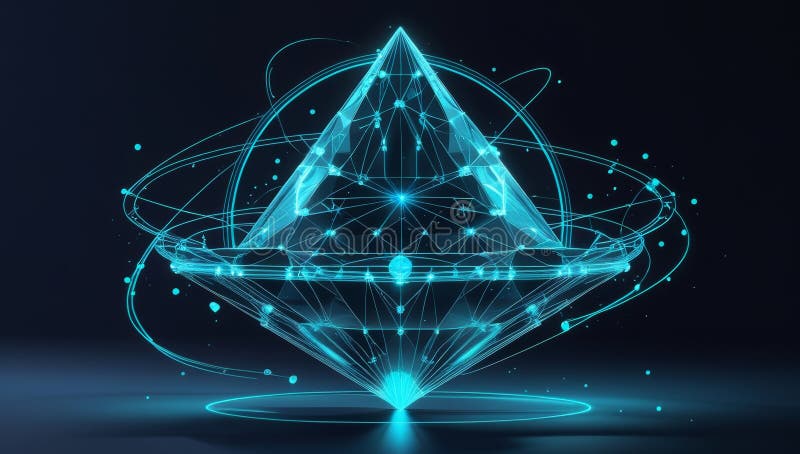 Futuristic Abstract Technology Background with Glowing Blue Pyramid ...