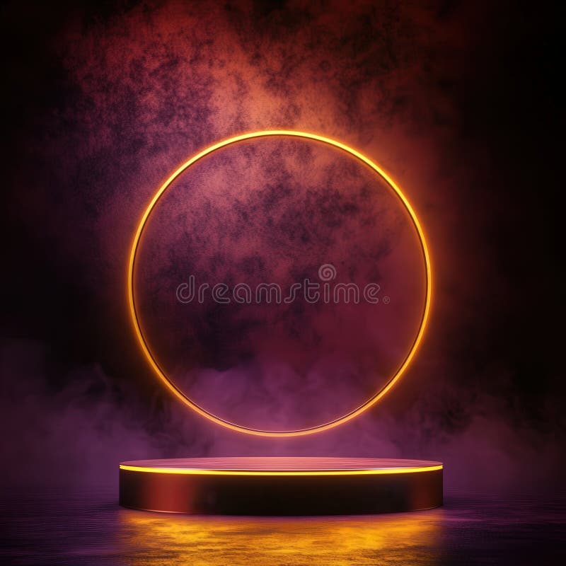 Glowing Circle and Platform in Purple Fog Stock Illustration ...