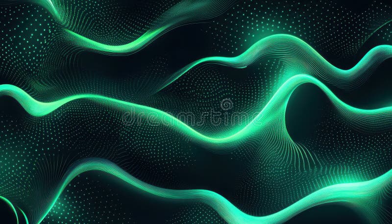 Futuristic Abstract Background with Glowing Green-blue Waves and Bokeh Lights Stock Image ...