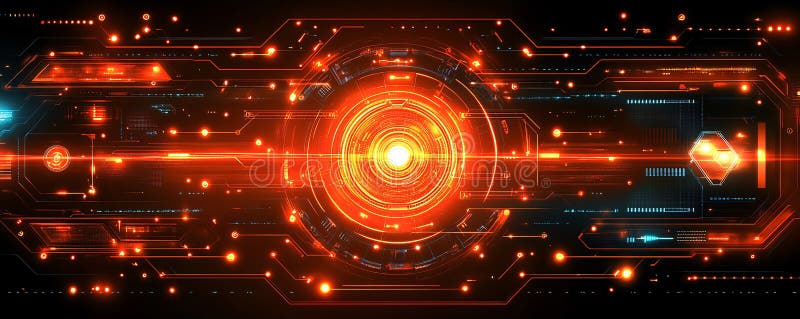 Abstract Futuristic Technology Interface with Glowing Orange and Blue ...