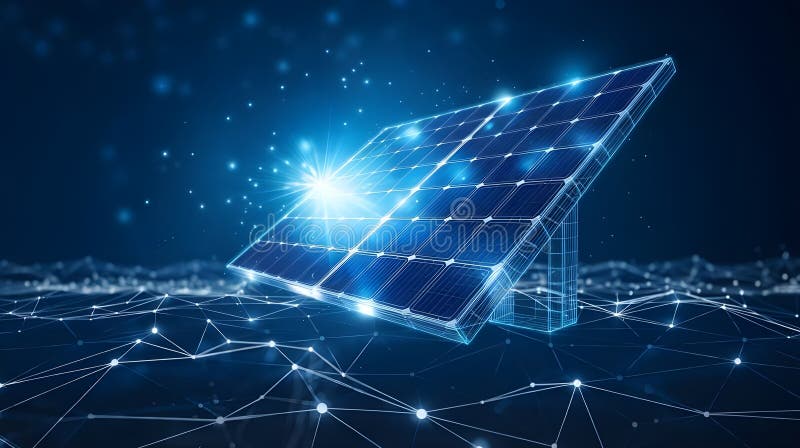 Futuristic Solar Panel with Digital Network Background Stock ...