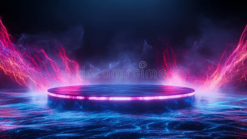 Futuristic Abstract Background with Illuminated Podium Surrounded by ...