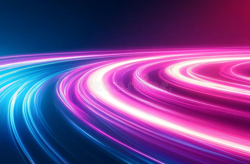 Futuristic Neon Oval with Glowing Pink and Blue Lines in Motion Effect ...