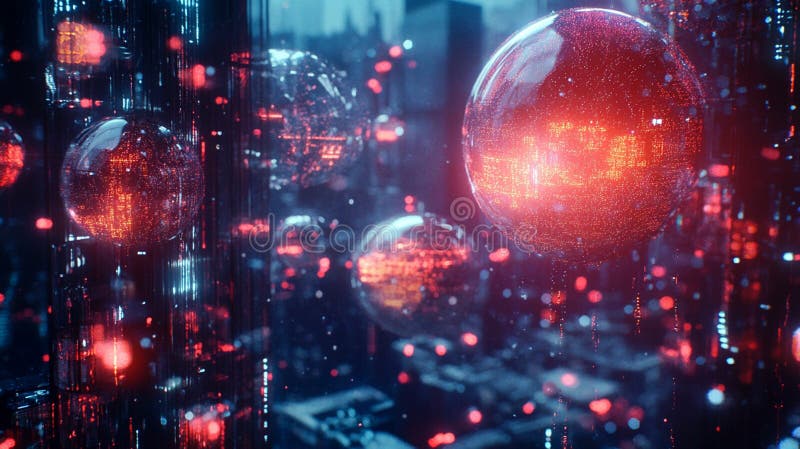 Abstract Red Digital Spheres Futuristic Technology Background Sci Fi ...