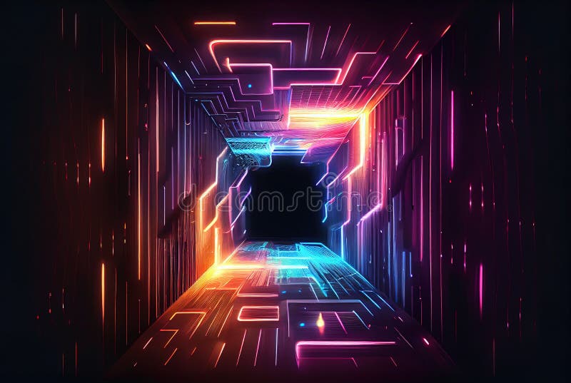 Futuristic Abstract Background of Space Station Neon Light Tunnel Theme ...