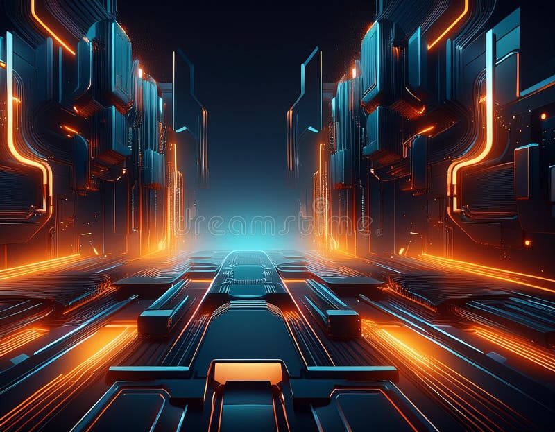 Futuristic Abstract Background with Tech Elements and Neon Lights Stock ...