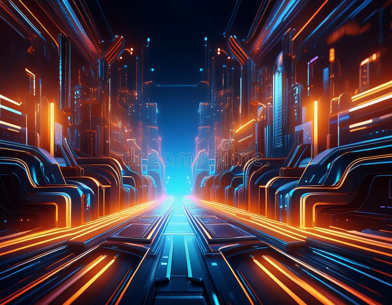 Futuristic Abstract Background with Tech Elements and Neon Lights Stock ...