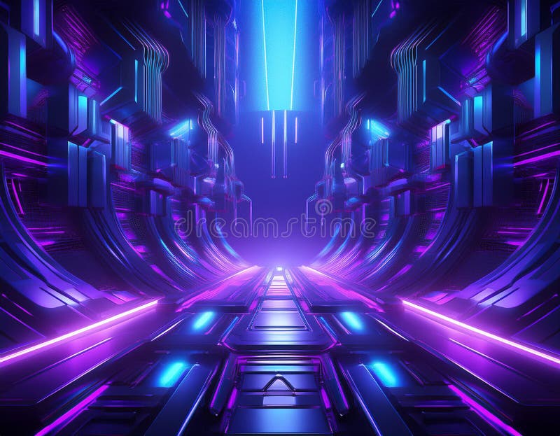 Futuristic Abstract Background with Tech Elements and Neon Lights Stock ...