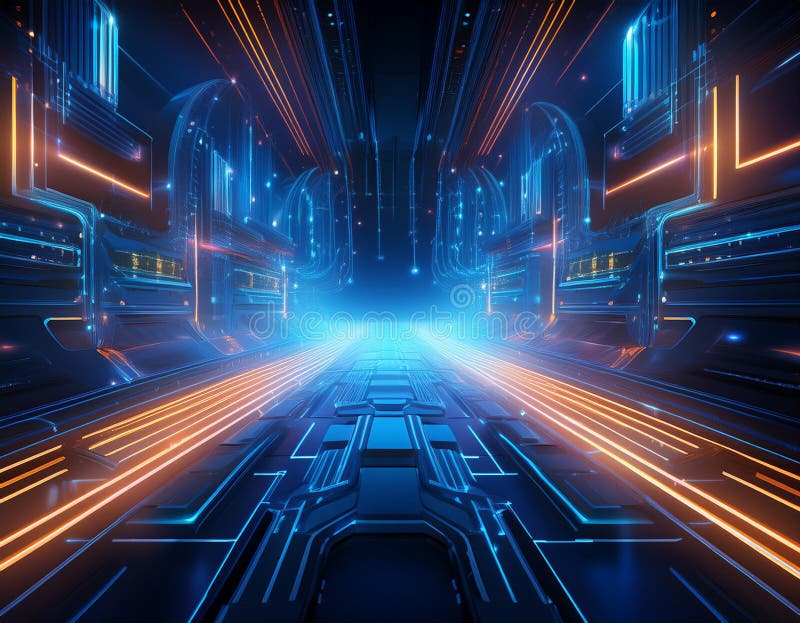 Futuristic Abstract Background with Tech Elements and Neon Lights Stock ...