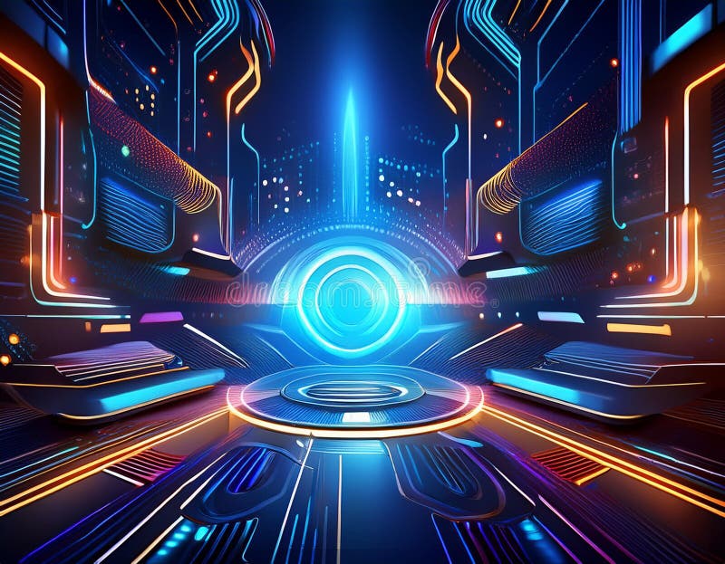 Futuristic Abstract Background with Tech Elements and Neon Lights Stock ...