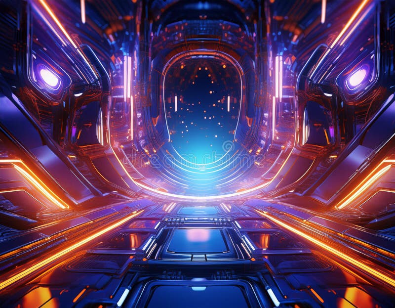 Futuristic Abstract Background with Tech Elements and Neon Lights Stock ...