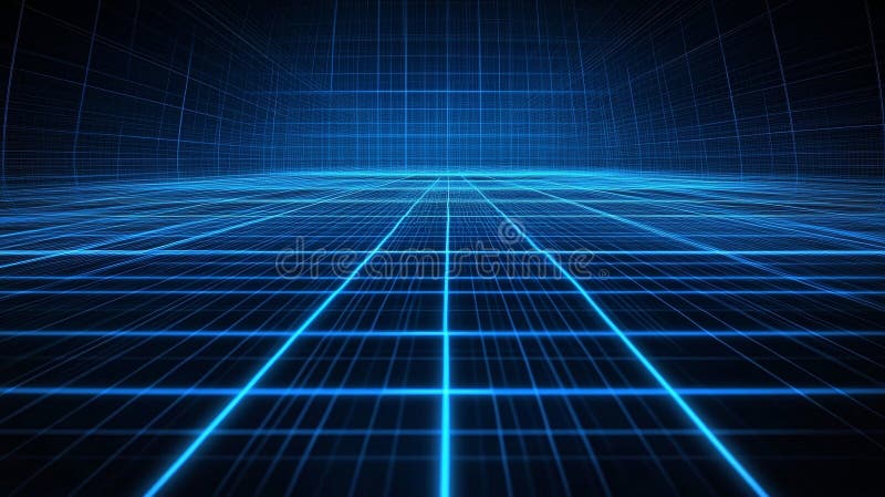 Futuristic Abstract Blue Grid Perspective Design with Dynamic Lighting ...