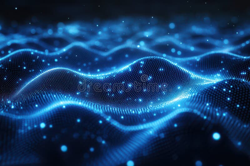 Futuristic Abstract Blue Pixel Dots and Wave Lines Vector Illustration ...