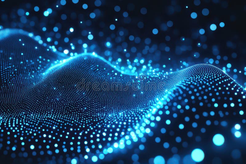 Futuristic Abstract Blue Pixel Dots and Wave Lines Vector Illustration ...