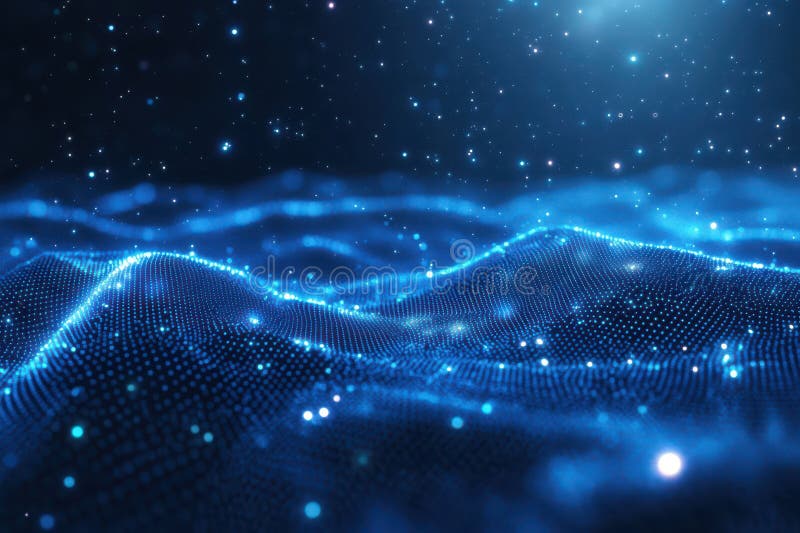 Futuristic Abstract Blue Pixel Dots and Wave Lines Vector Illustration ...
