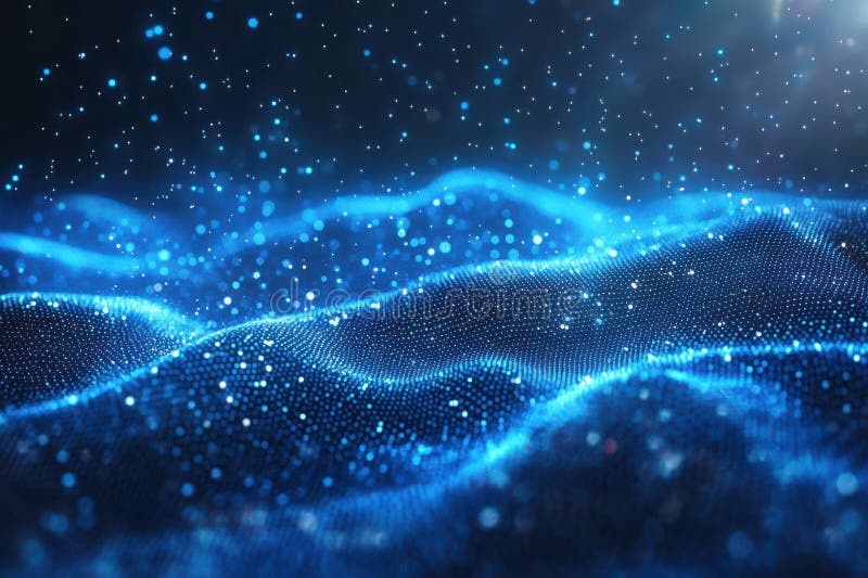Futuristic Abstract Blue Pixel Dots and Wave Lines Vector Illustration ...