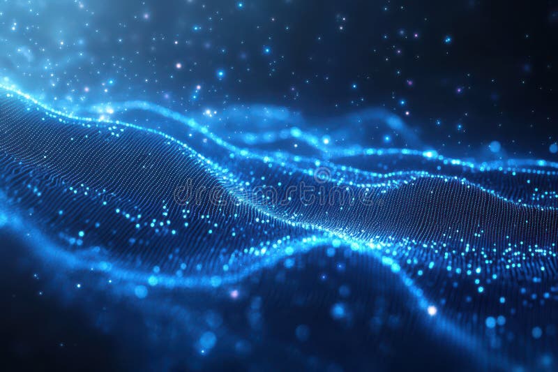 Futuristic Abstract Blue Pixel Dots and Wave Lines Vector Illustration ...